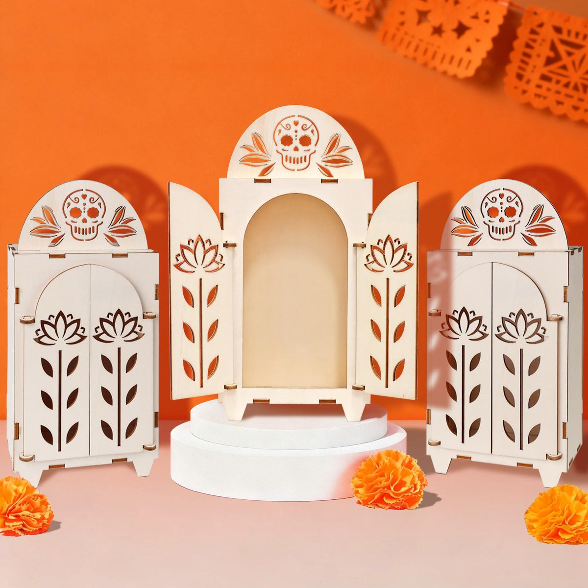 3pcs Dia De Los Muertos Altar Ofrenda Kit, Wooden Sugar Skull Day of T ...