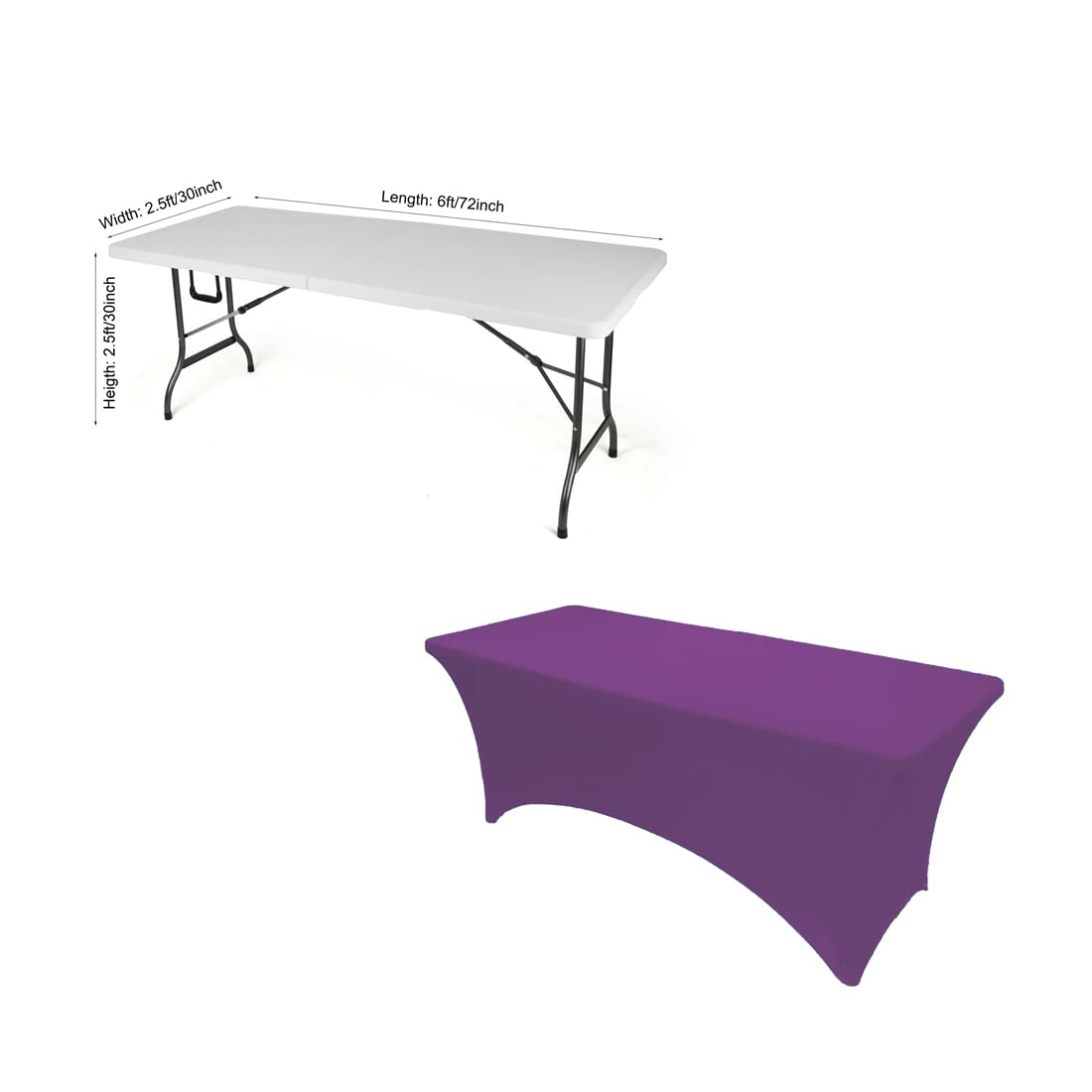 Gowinex 2 Pack 6Ft Purple Spandex Tablecloth Stretch Fitted Table Cove ...