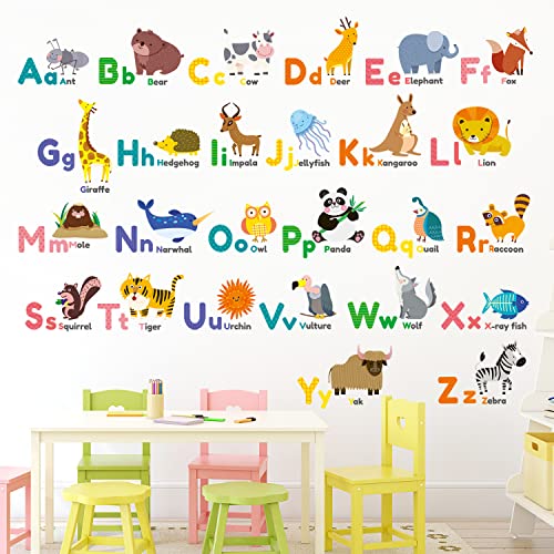 DECOWALL Kids Wall Stickers - Colourful Animal Alphabet Decals for Nur ...