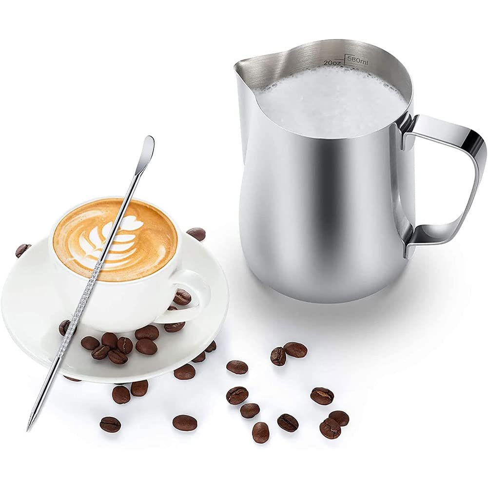 20 Oz Milk Frothing Pitcher, 304 Stainless Steel 600Ml Milk Can Coffee ...