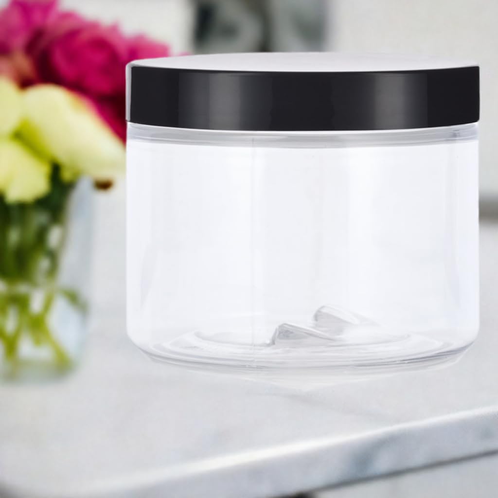 6 Oz Clear Plastic Jar With Black Smooth Lids (6 Pack) – Homenkitchenshop