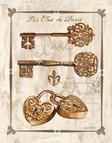 2 French Paris Antique Vintage Key Heart Locket Art Prints Posters Loc ...