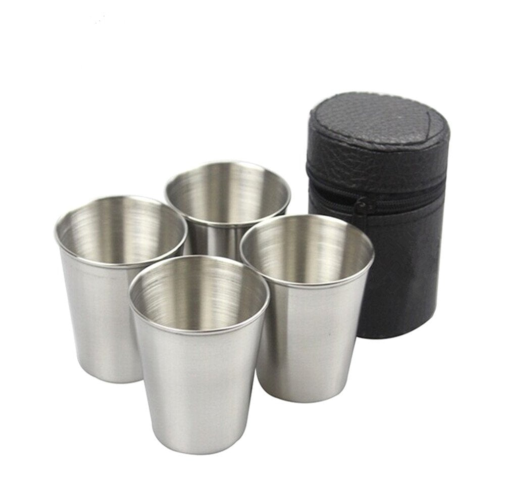 Yueton Set Of 4 Stainless Steel Shot Cups Drinking Vessel With Black L ...