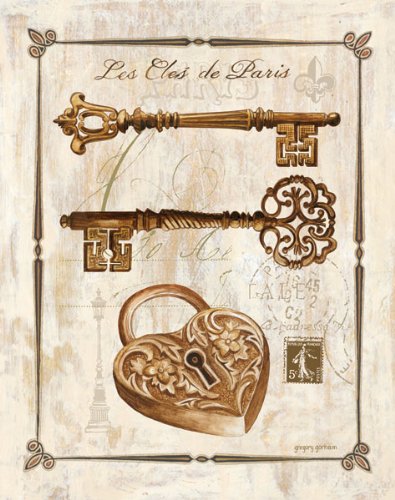2 French Paris Antique Vintage Key Heart Locket Art Prints Posters Loc ...