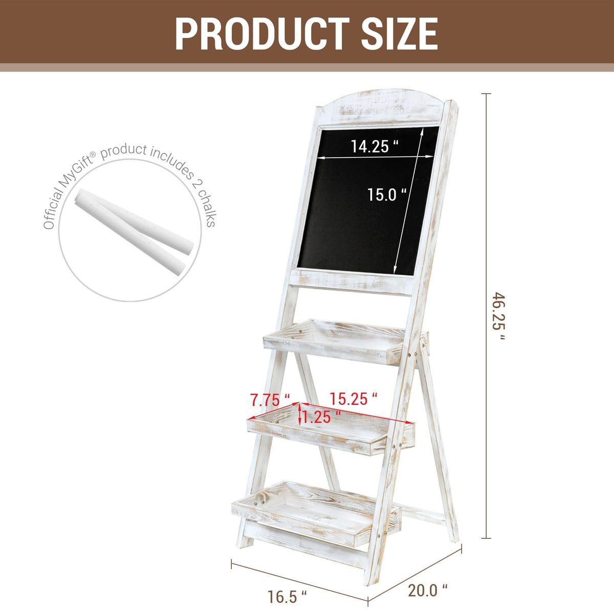MyGift Shabby Whitewashed Wood Freestanding Chalkboard Easel with 3-Ti ...