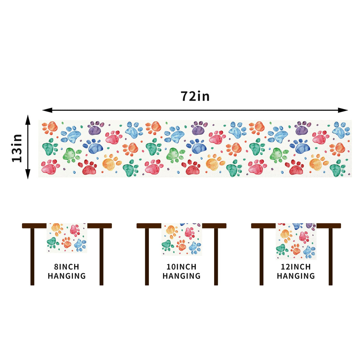 Linen Watercolor Colorful Paw Prints Table Runner Happy Birthday Table ...