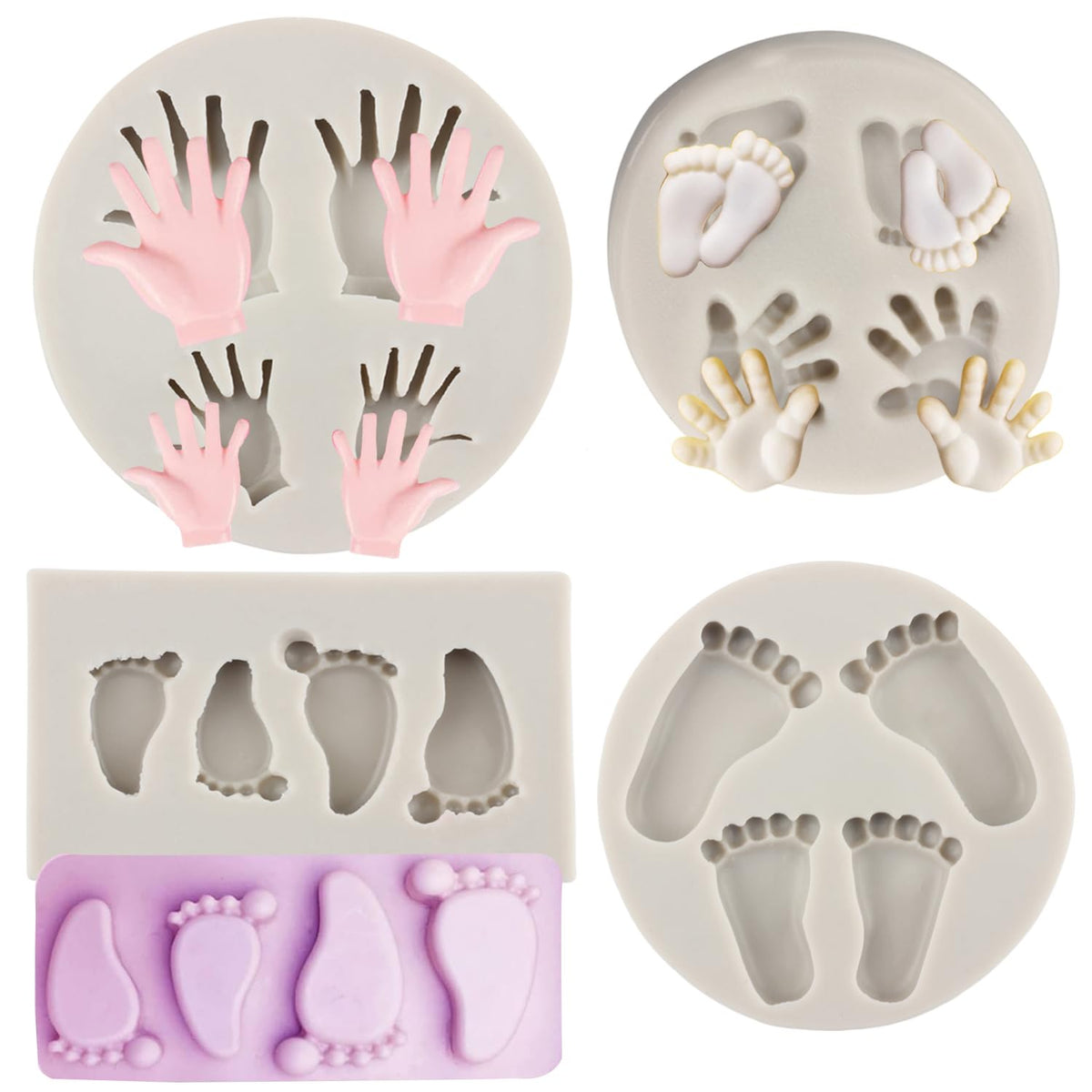 Sijiangmold Baby Silicone Fondant Molds Baby Foot Fondant Mold Baby Ha ...