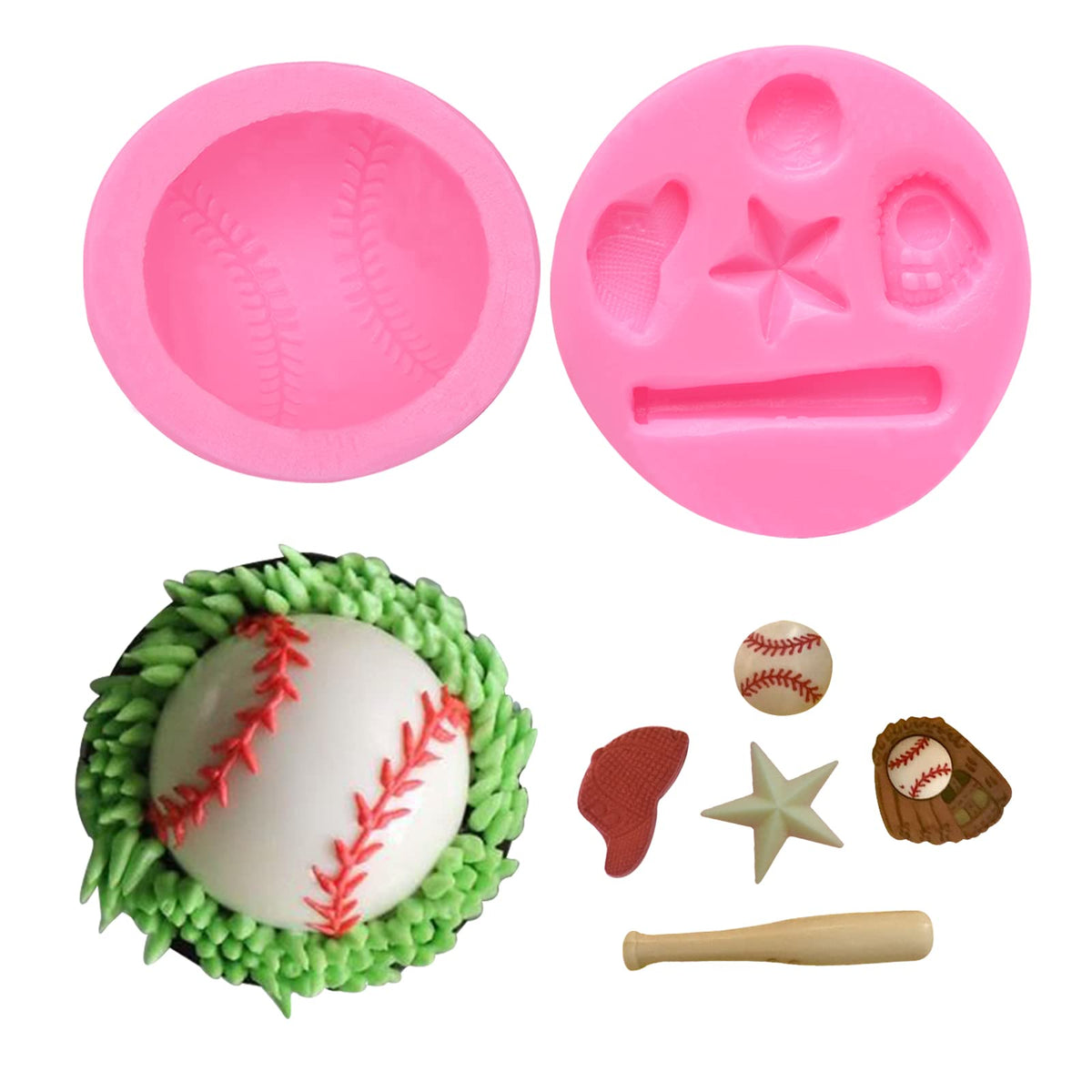 Softball Fondant Chocolate Silicone Molds, Baseball Bat Glove Hat Cake ...