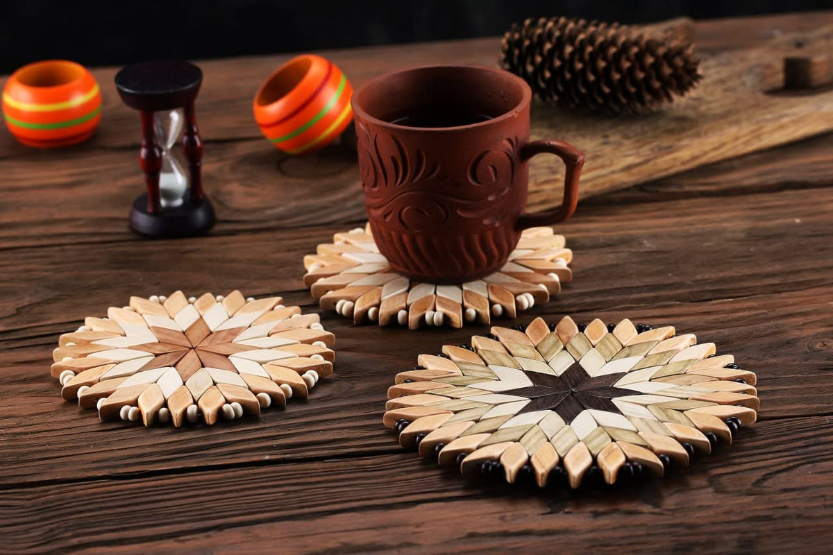 Set Of 3 Small Handmade Wooden Trivets For Hot Dishes - Two 6'' And On ...