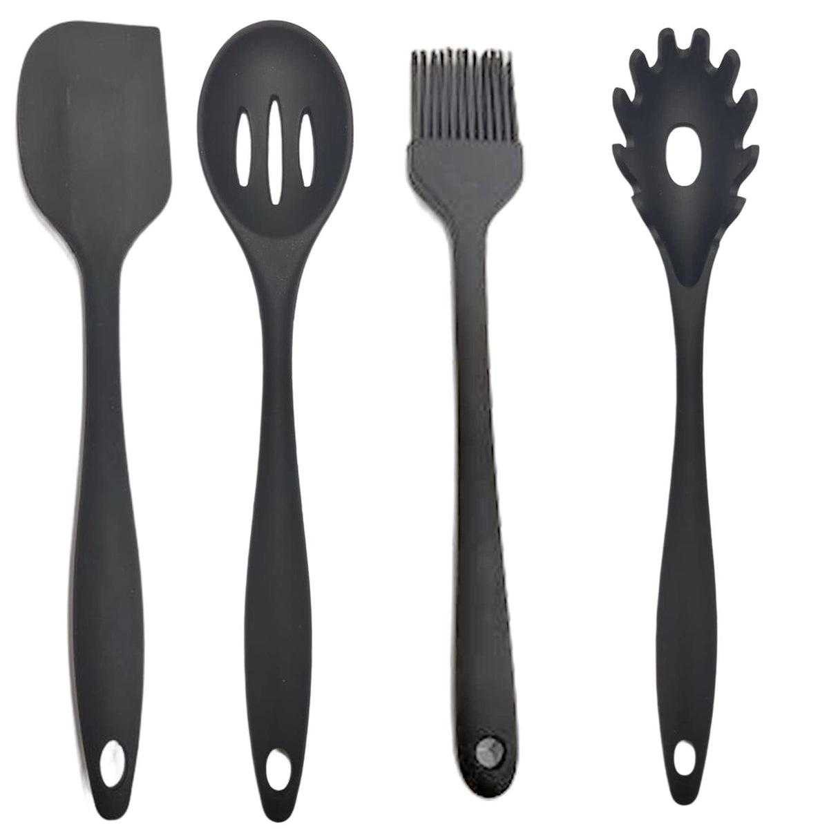 Silicone Kitchen Utensils Set, Heat Resistant, Nonstick Cookware (Blac ...