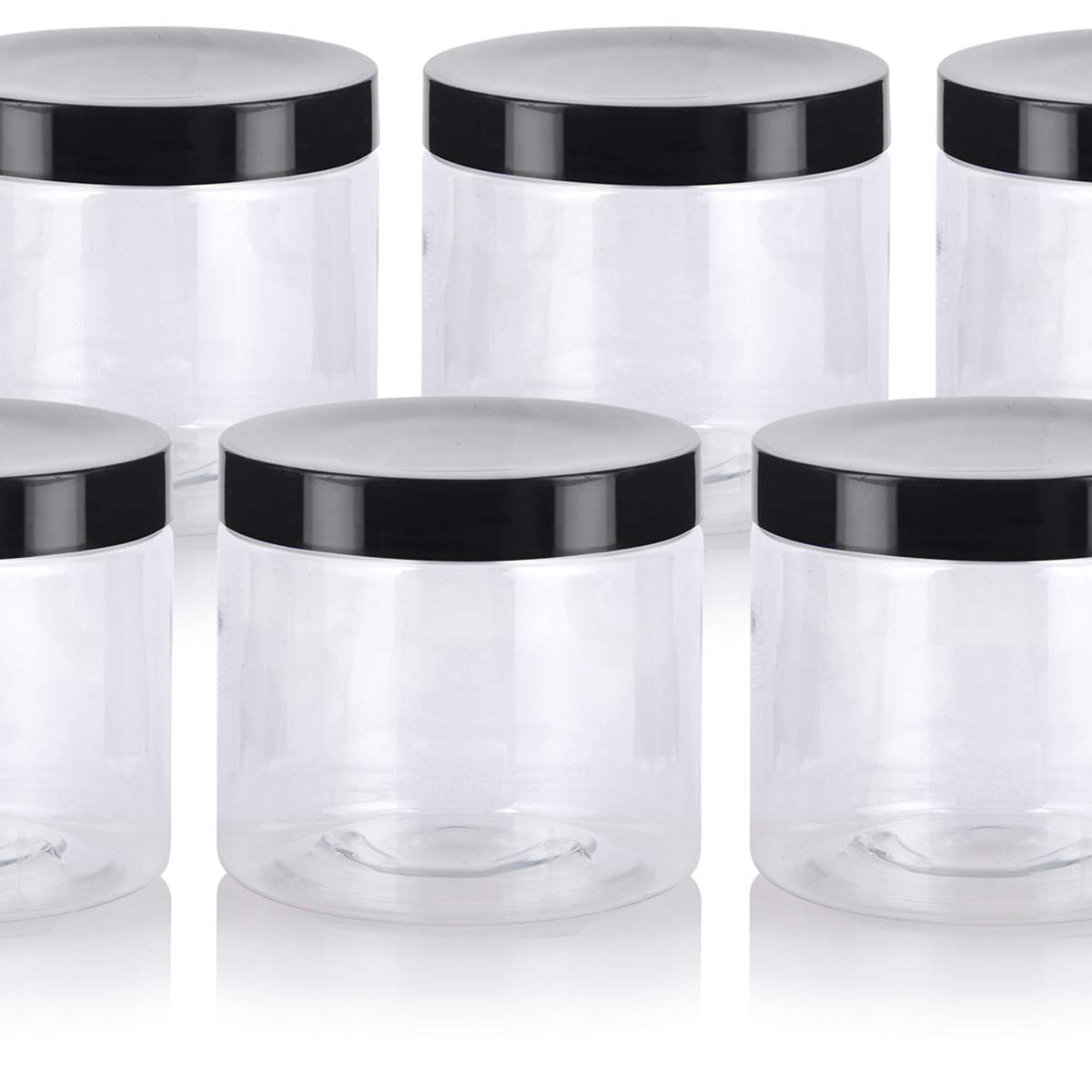 16 Oz Clear Pet Plastic (Bpa Free) Large Refillable Jar With Black Smo ...