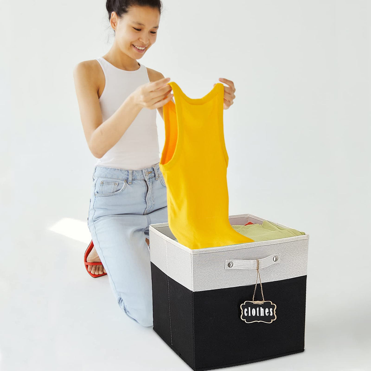 12 Inch Storage Bins,Set Of 4 Collapsible Fabric Storage Cubes With La ...