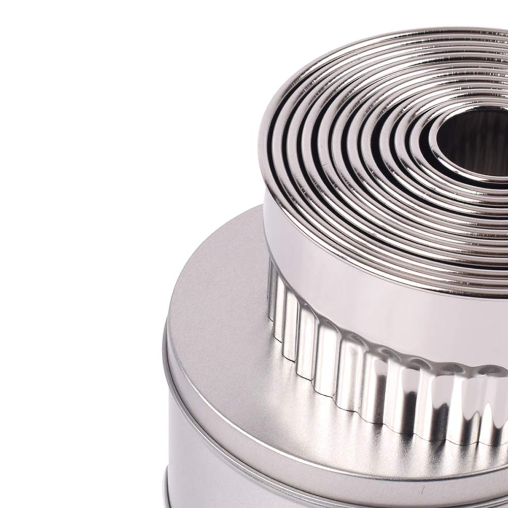 Stainless Steel Fluted Edge Round Cookie Biscuit Cutter Set 12 Pieces ...