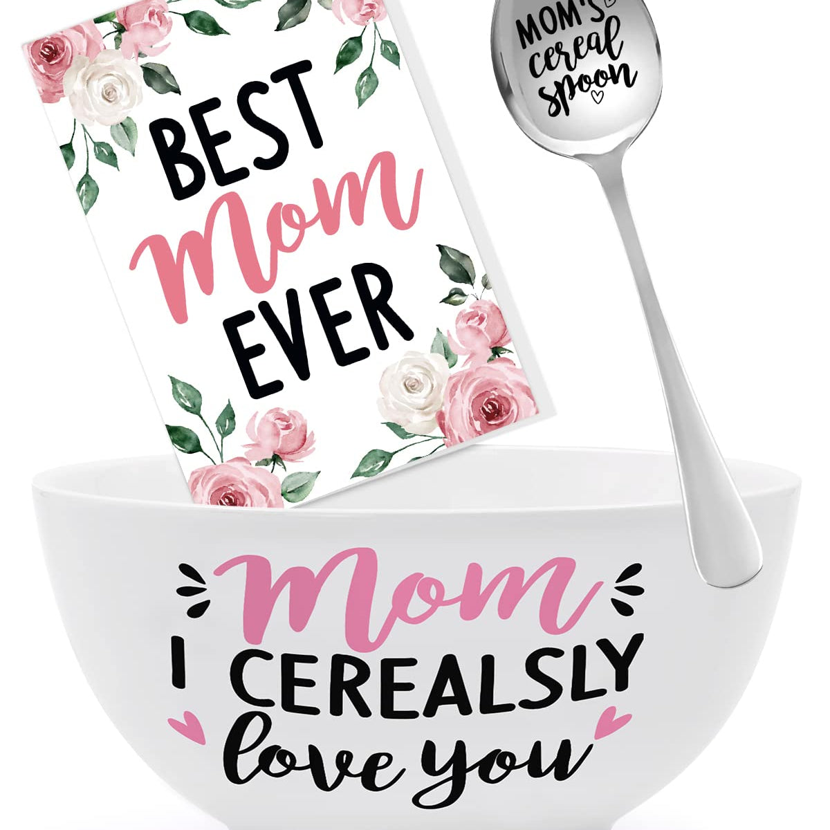 Mom'S Cereal Bowl And Spoon Set With Best Mom Ever Greeting Card Chris ...