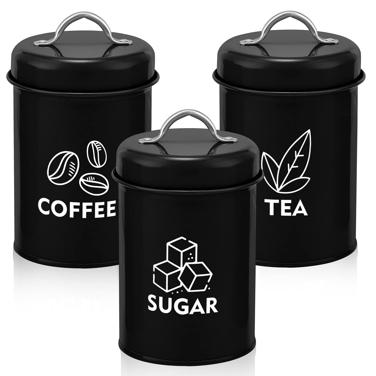 P&P Chef Black Canisters Set Of 3, Metal Kitchen Canister With Lid Set ...