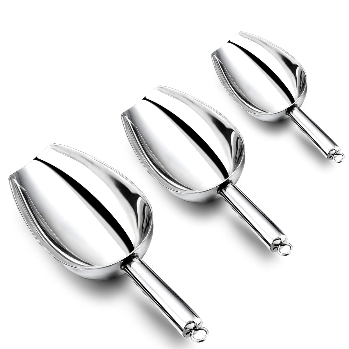 Stainless Steel Scoop Set Of 3 (3-5-8 Ounce), E-Far Small Metal Scoops ...