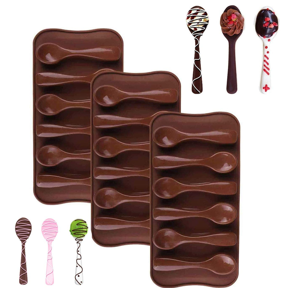 Bamutu Spoon Shape Molds 3 Pcs-6 Cavity Chocolate Candy Gummy Molds Fo ...