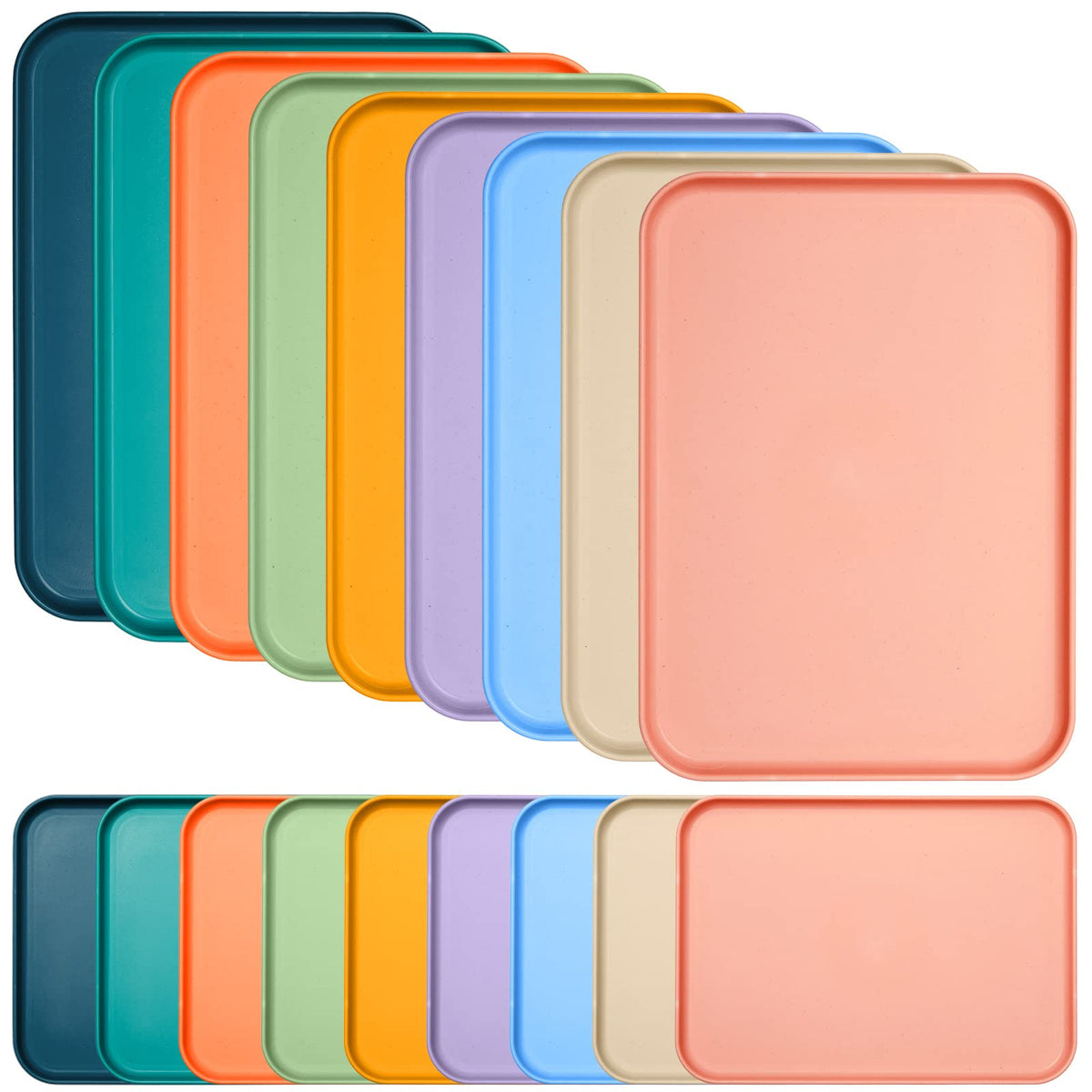Skylety 18 Pack Plastic Fast Food Trays Bulk Colorful Cafeteria Food T ...