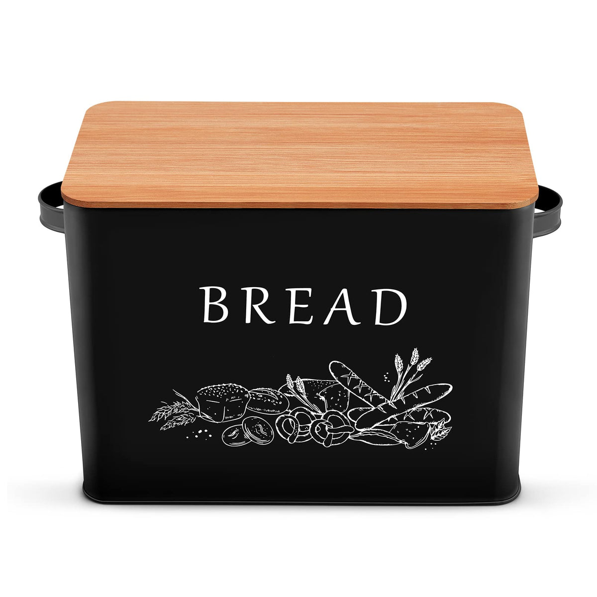 P&P Chef Black Bread Box For Kitchen Counter, Metal Bread Storage Bin ...