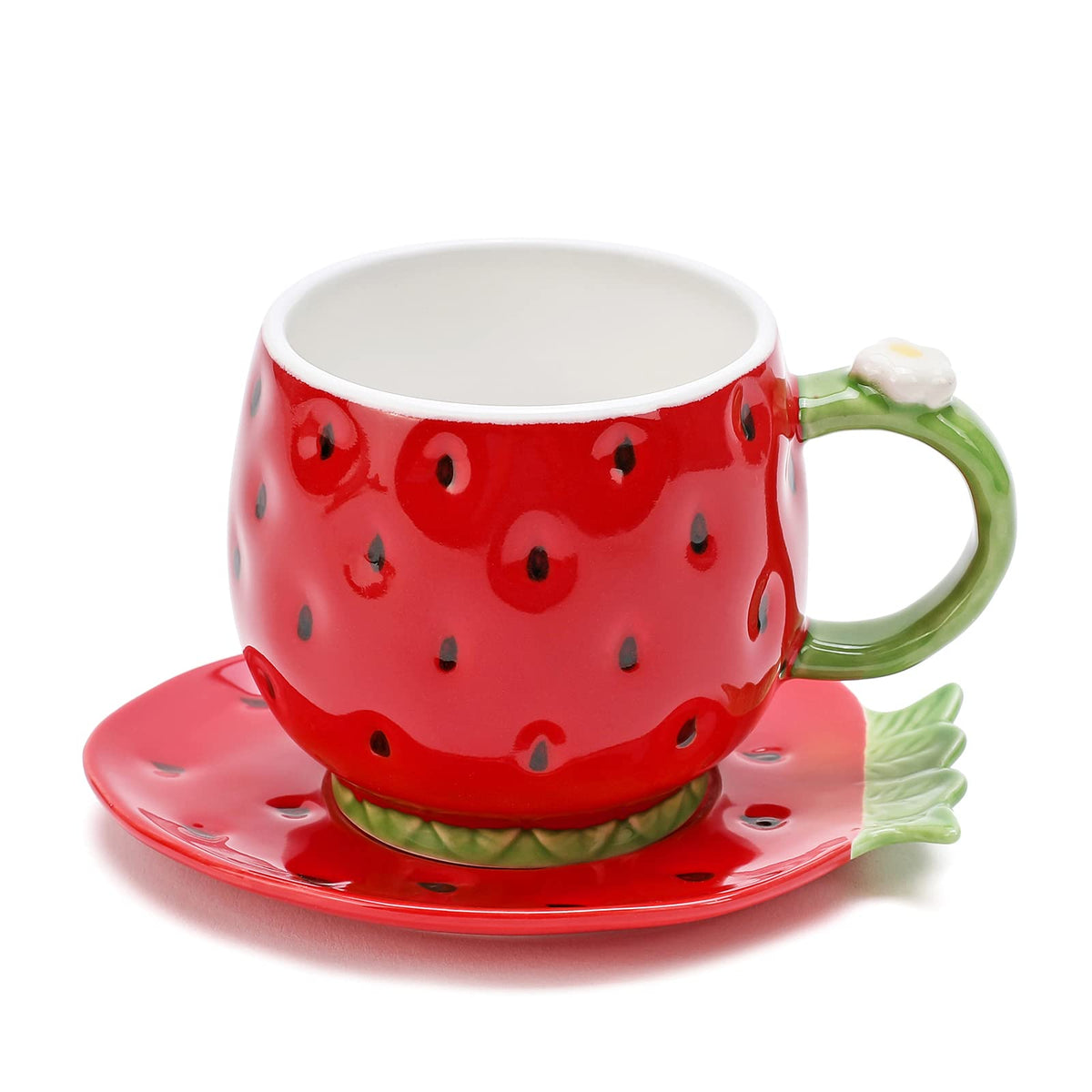 Noviko Ceramic Tea Cup And Saucer Coffee Mug Strawberry Coffee Cup Wit ...