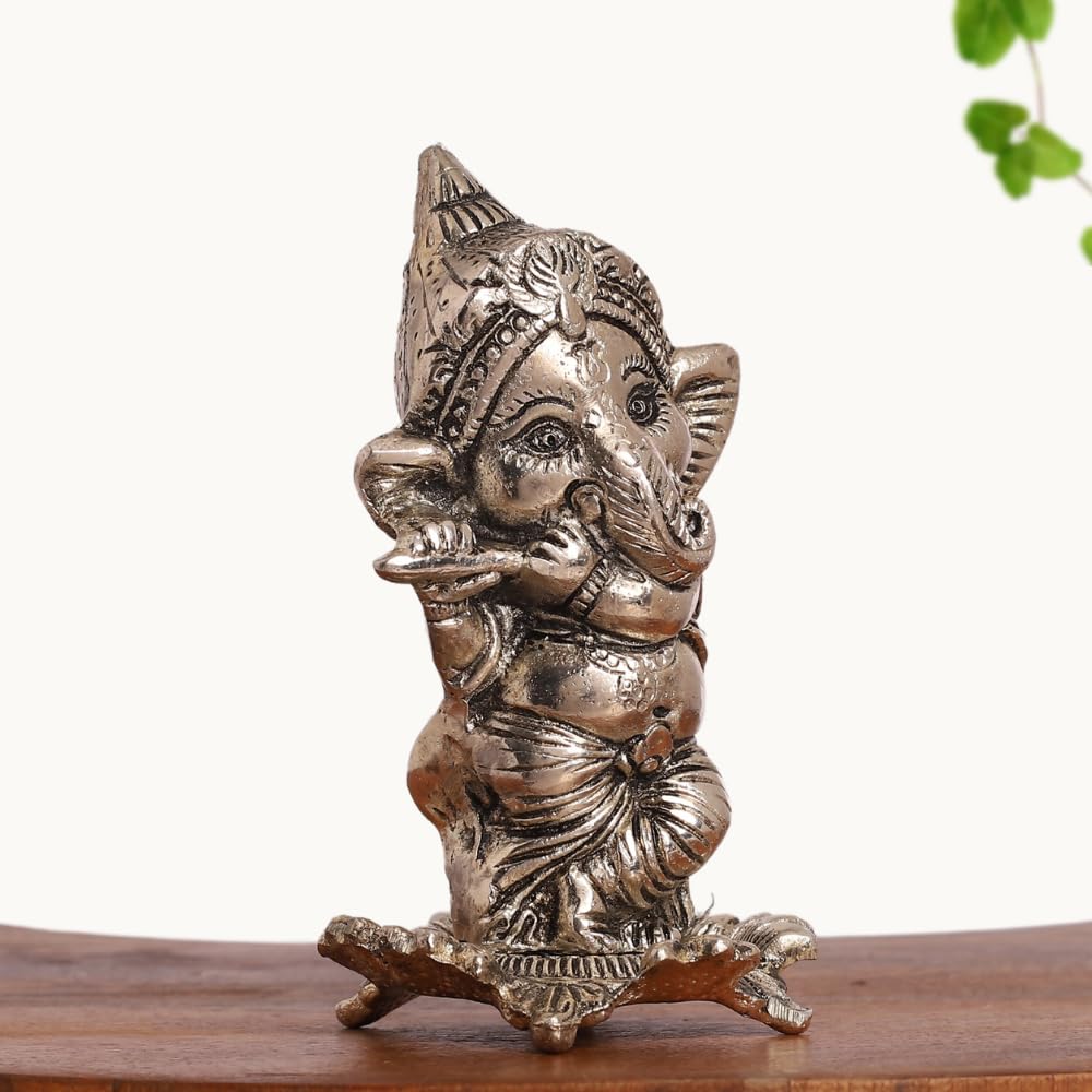 Smiles Gift Silver Plated Ganesh Idol With Playing Flute Statue | Alum ...