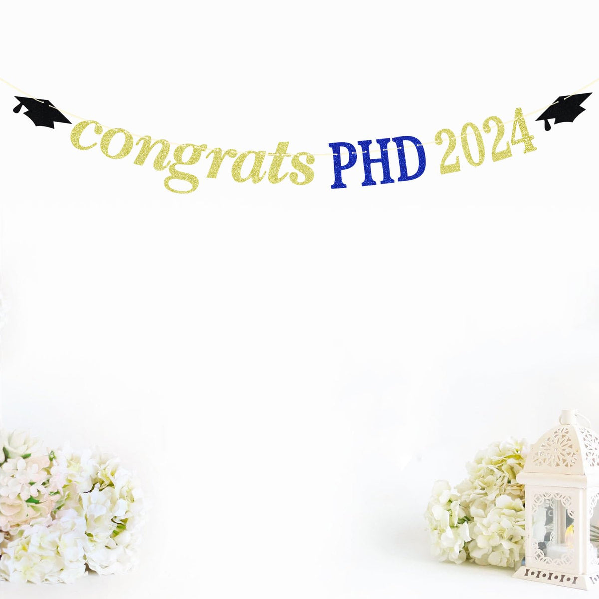 Gold Glitter Congrats Phd 2024 Banner - Phd Graduation Decorations - C ...