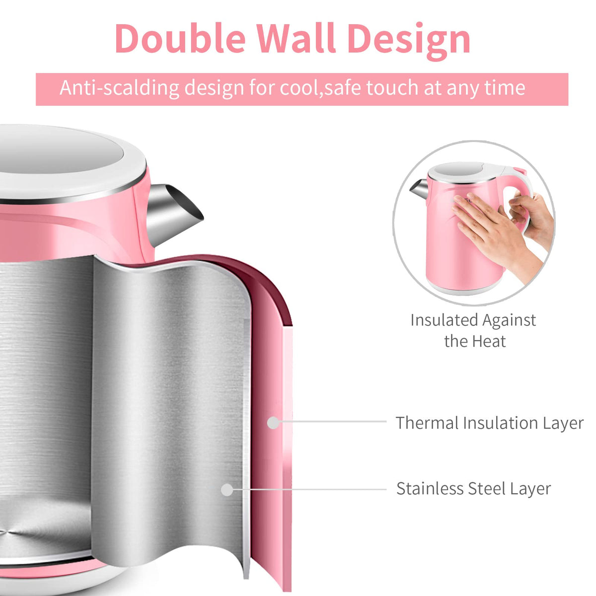 MEISON Electric Kettle, 1.7L Stainless Steel, Auto Shut-Off, Pink, Mod ...
