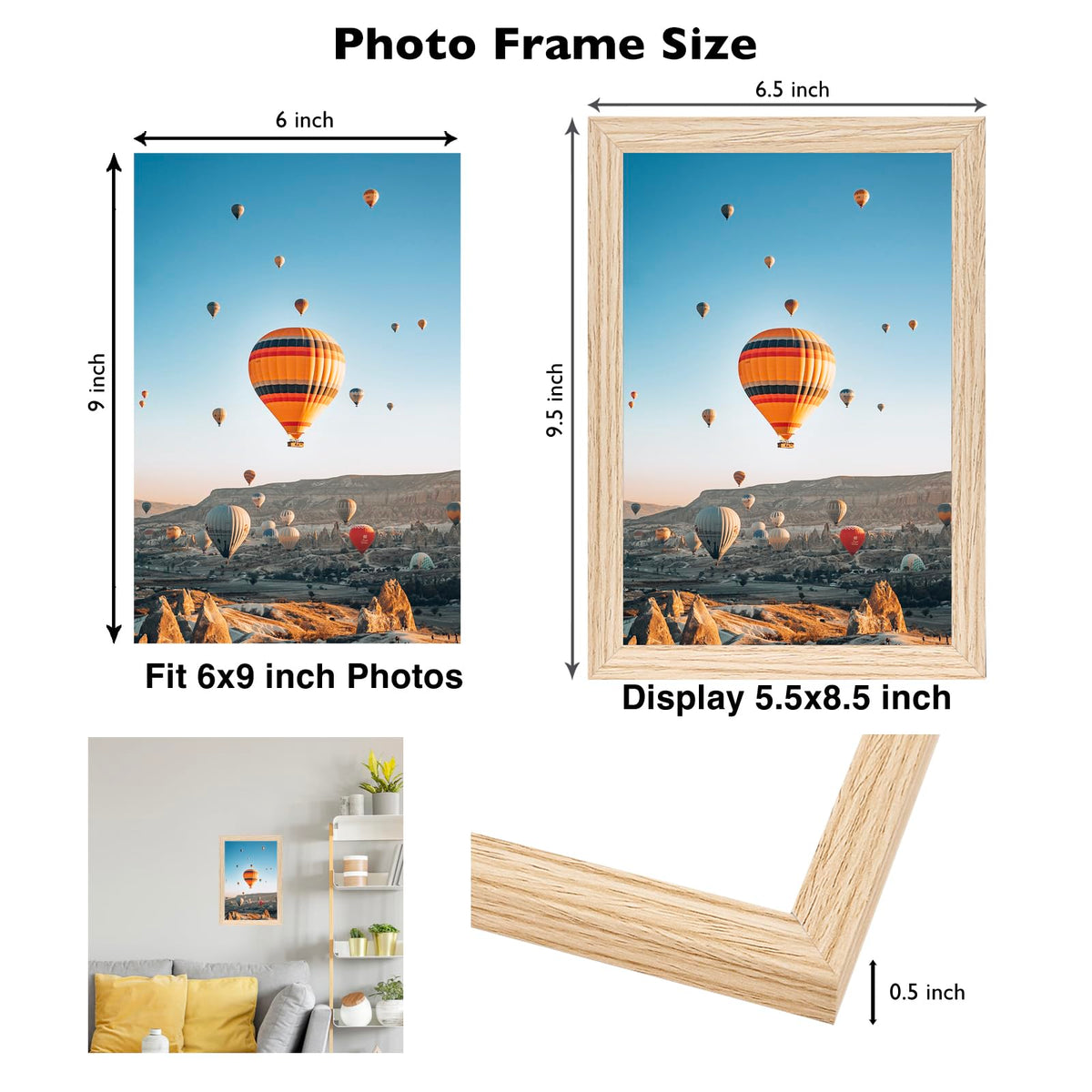 JCJMY 6x9 Picture Frame for Wall Hanging or Tabletop, Wall Mounting Ho ...