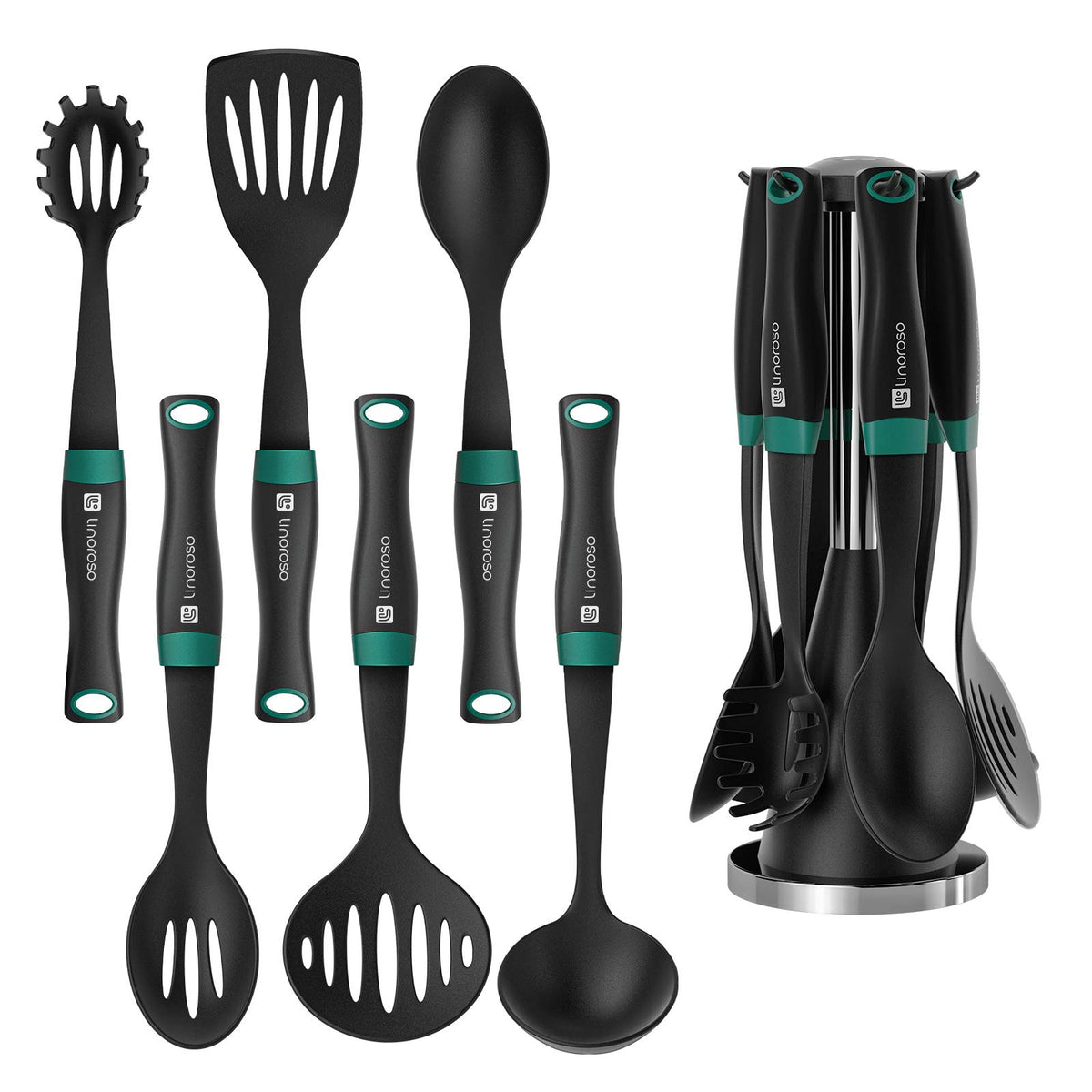 Linoroso Nylon Cooking Utensils Set, 7 Pieces Elevate Kitchen Utensil ...