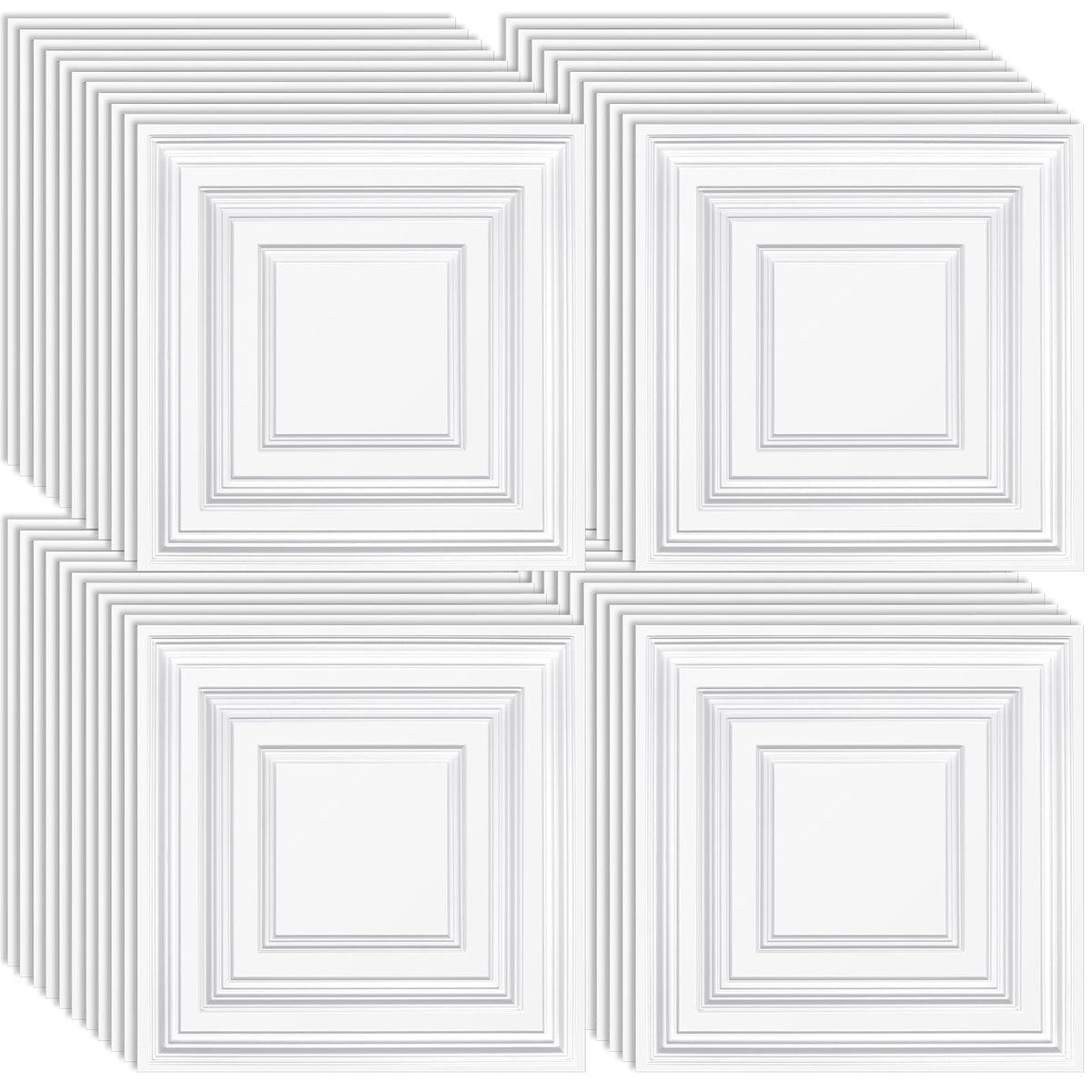 Landical 50 Pcs 2 x 2 ft White PVC Plastic Drop Ceiling Tiles 24 x 24 ...
