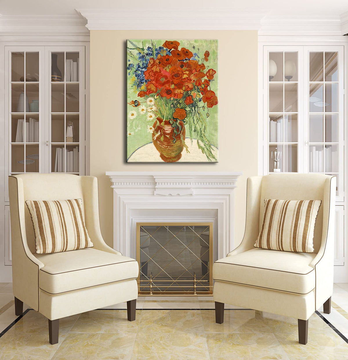 Wieco Art Red Poppies And Daisies Large Canvas Prints Wall Art Of Van ...