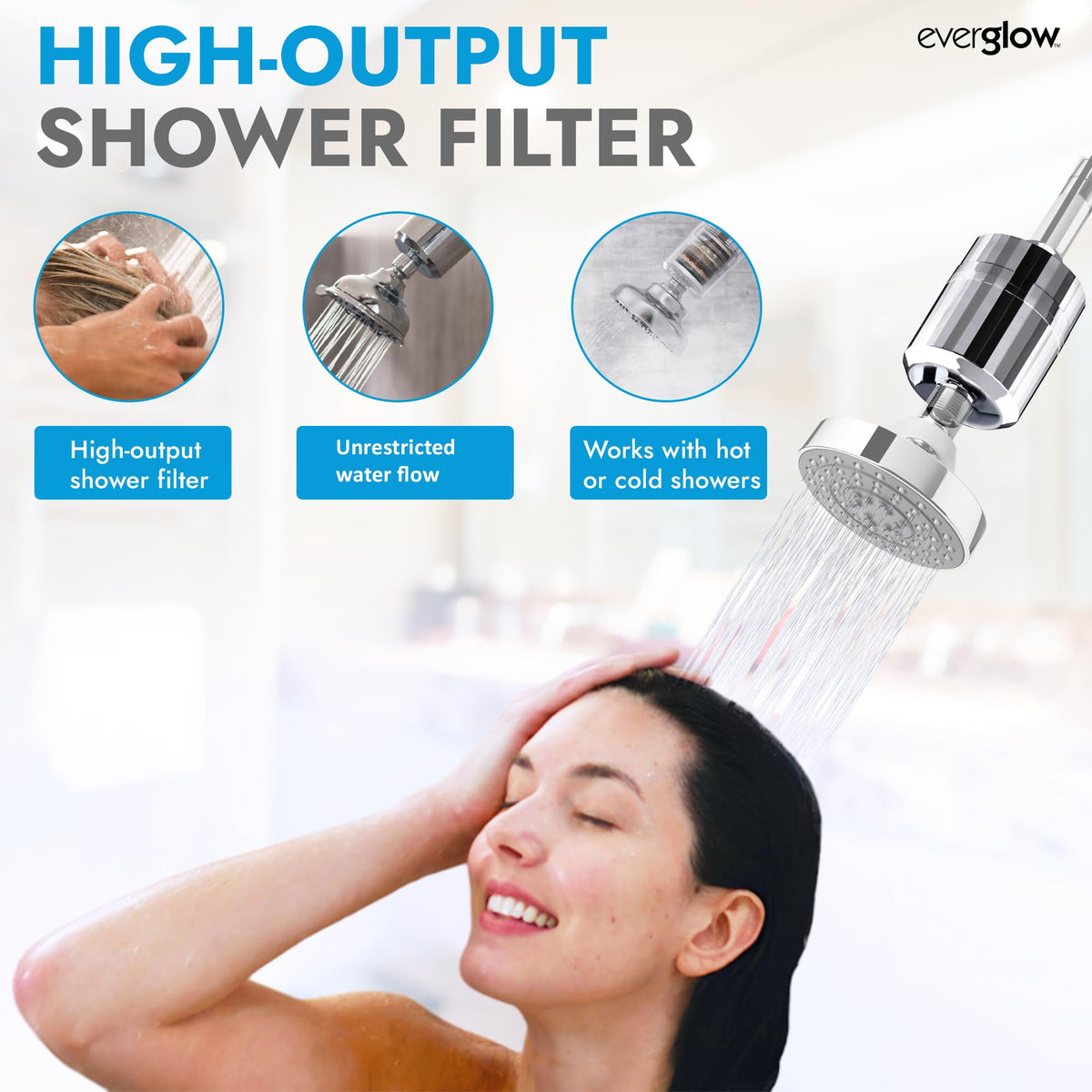 Everglow High-Output Shower Filter, Reduces Chlorine, Dry Skin, Dandru ...