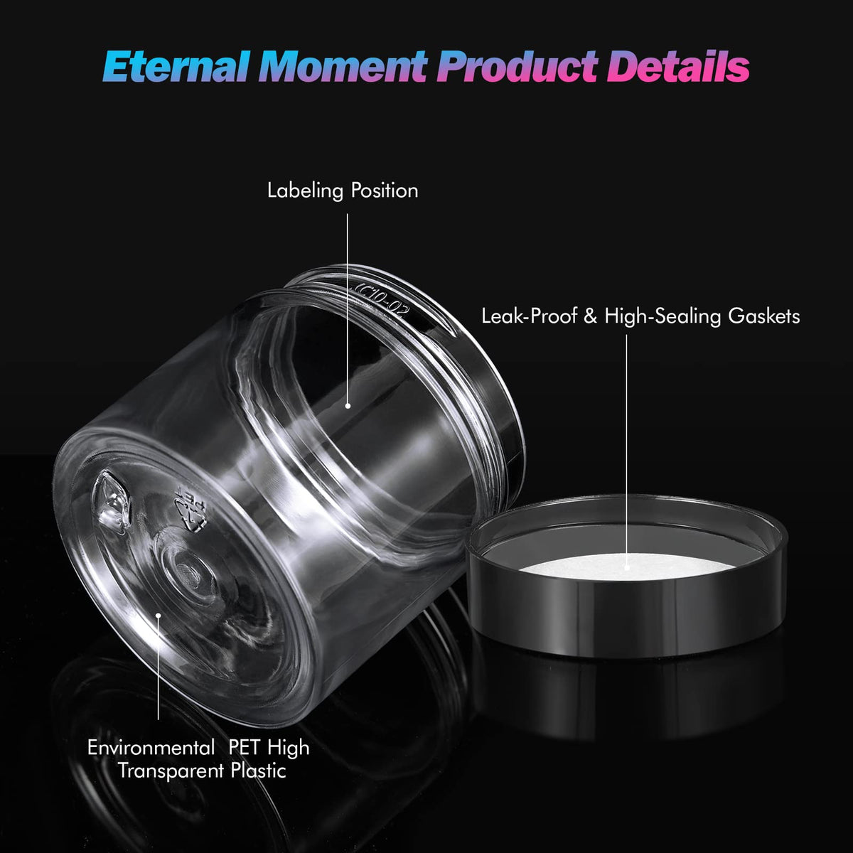 50 Pack 2 Oz Plastic Jars Round Clear Cosmetic Container Jars With Lid ...