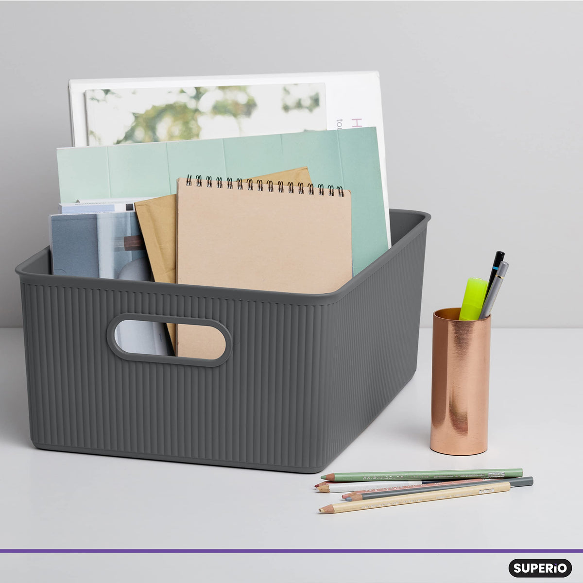 Superio Ribbed Collection - Decorative Plastic Open Home Storage Bins ...