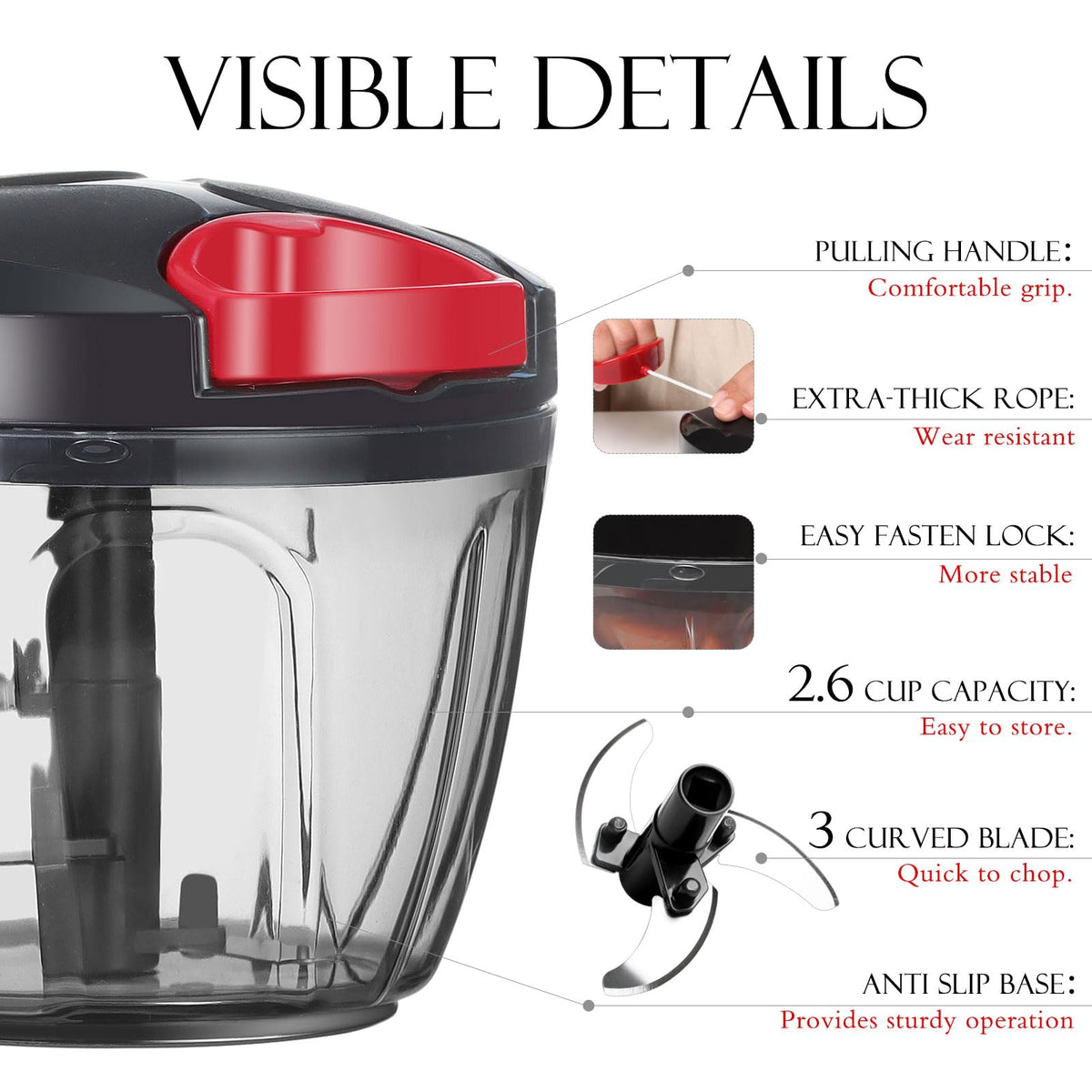 Ourokhome Hand Pull Food Processor - Portable Manual String Vegetable ...