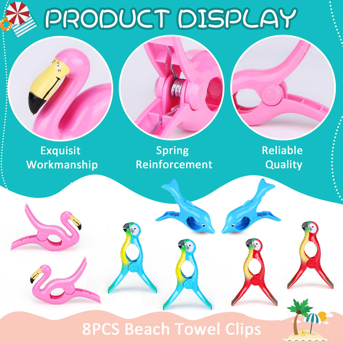 8 Pcs Beach Towel Clips, Beach Chair Clips For Towels Flamingo Parrot ...
