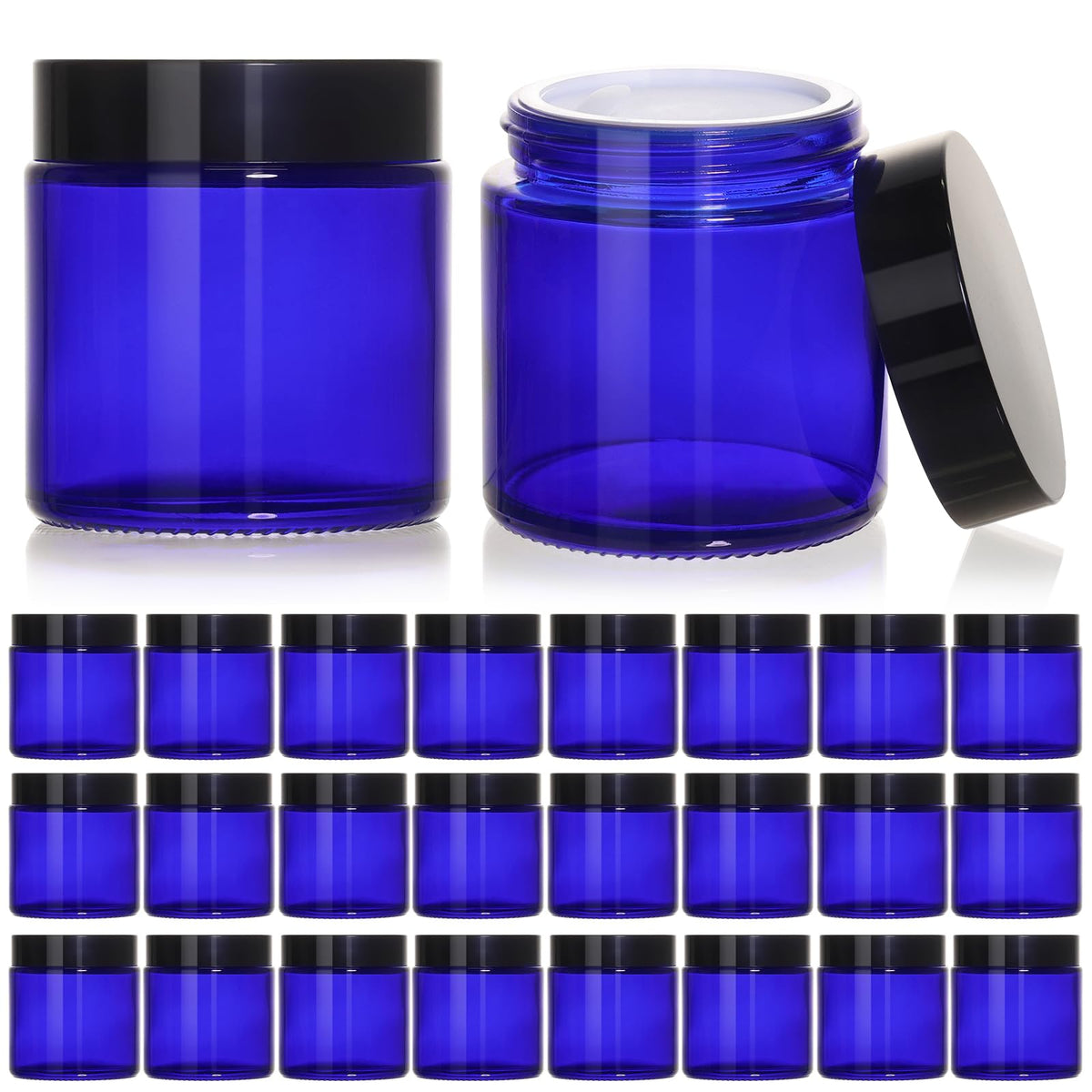 Keywing 4Oz Blue Glass Cosmetic Jars With Black Lids, 24 Pack Empty Sm ...