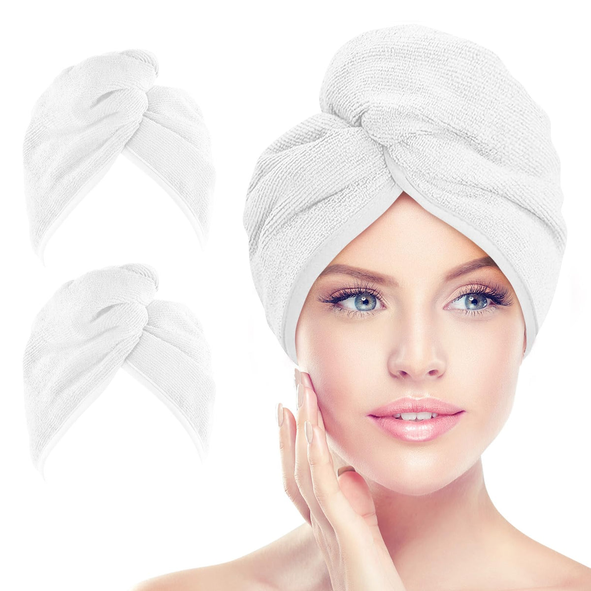 AIDEA Microfiber Hair Towel Wrap, 2 Pack Hair Turbans, Super Absorbent ...