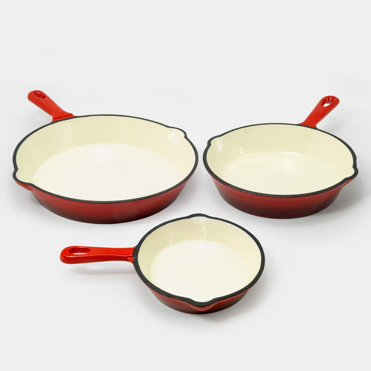 Excelsteel 3 Pc Cast Iron Skillet Set W/Red Enamel Coating, Perfect Fo ...