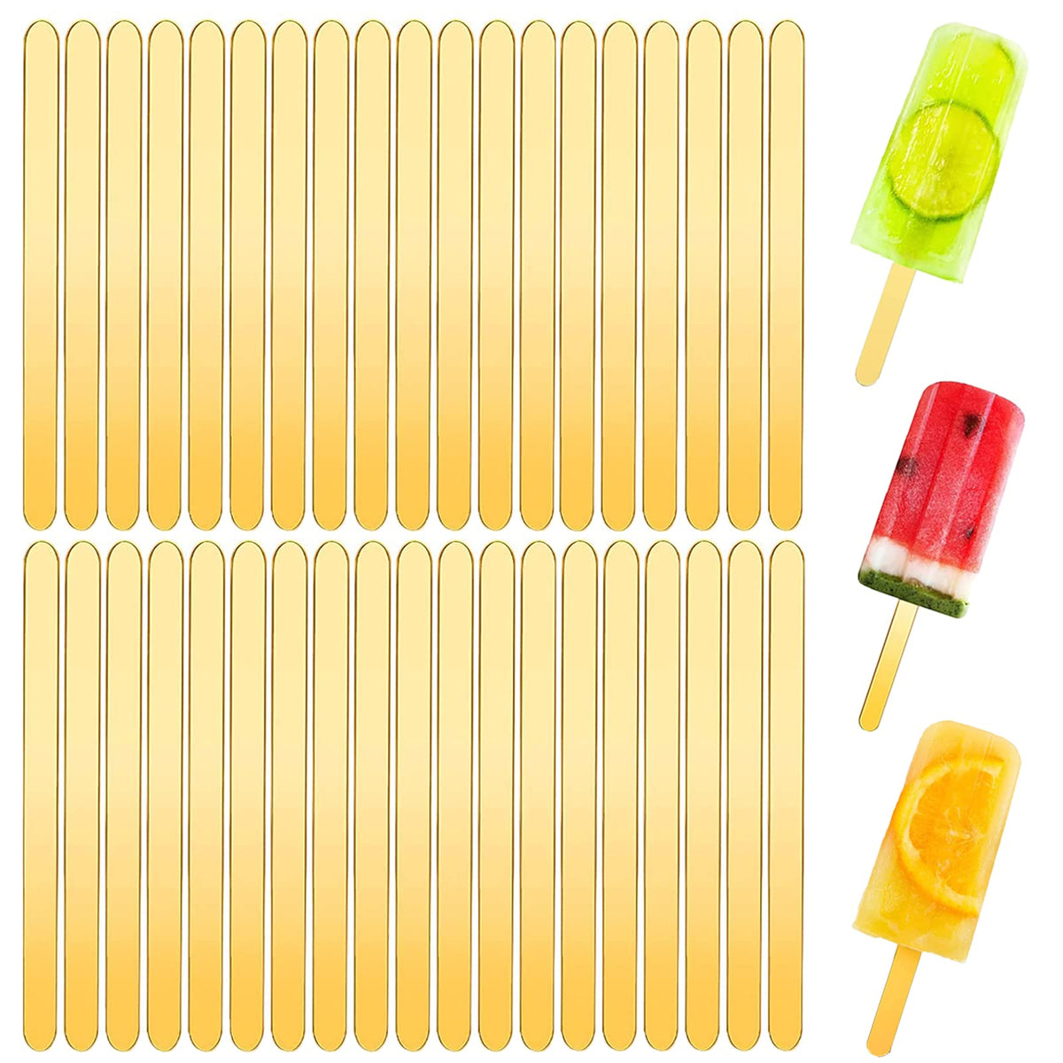 50Pcs Acrylic Cakesicle Popsicle Sticks, Plastic Gold Popsicle Sticks ...