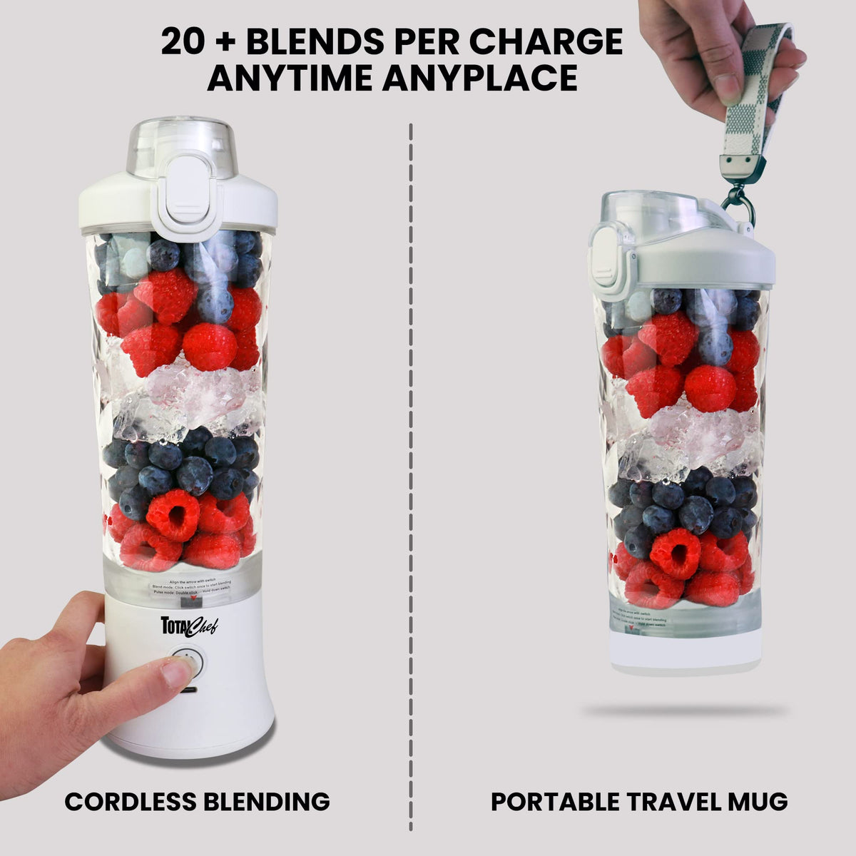 Total Chef Portable Blender, 20 Oz (600 Ml) Cordless Personal Blender ...