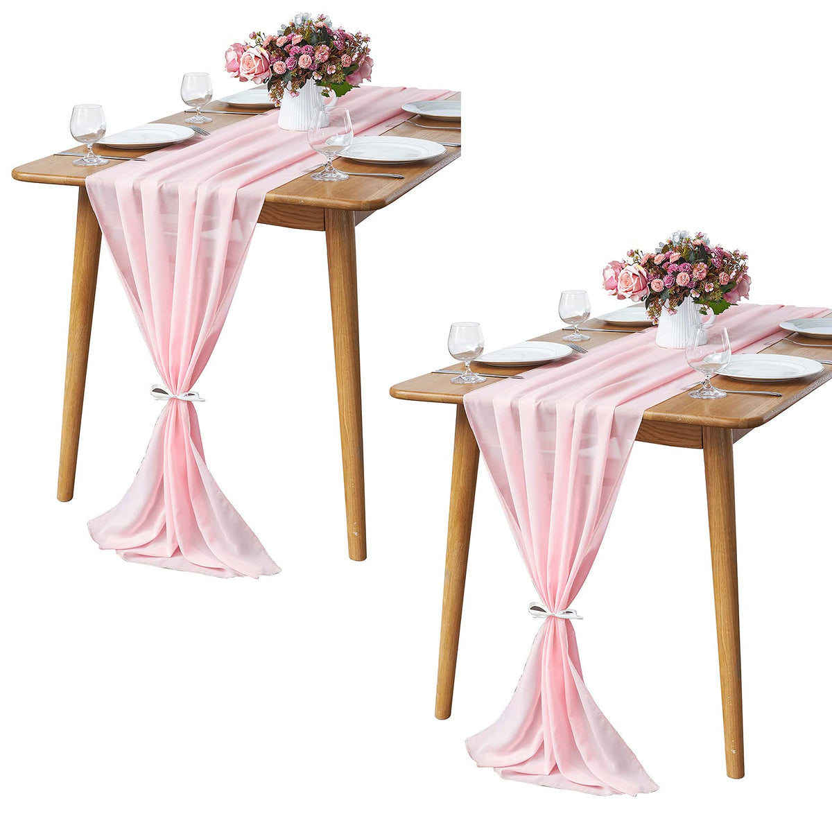2 Pack 10Ft Blushing Pink Chiffon Table Runner Sheer 29X120 Inch For R ...