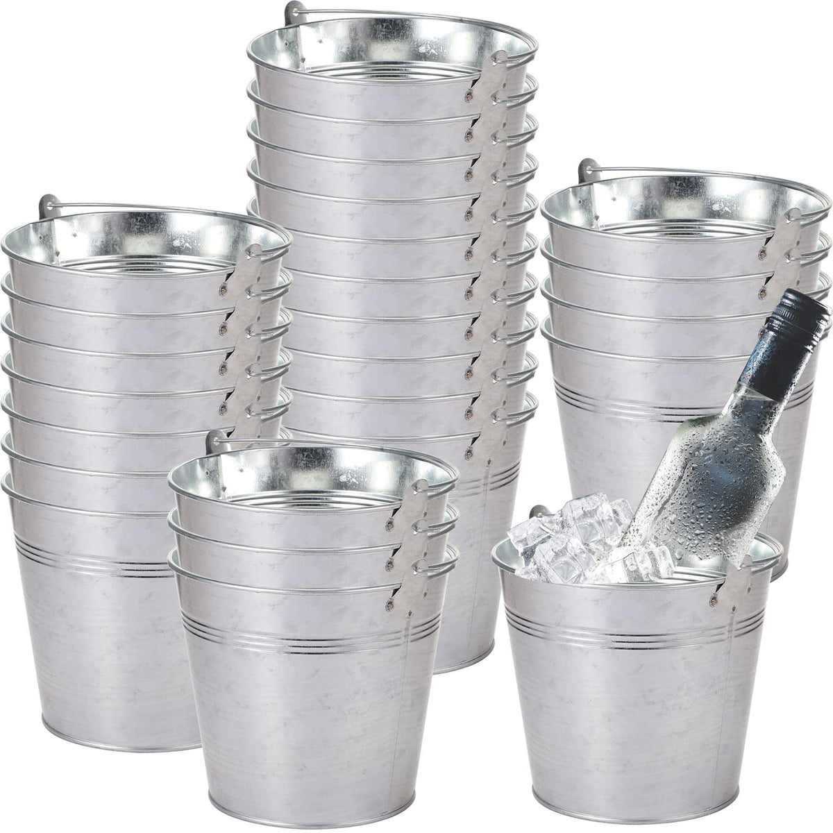 Didaey 24 Pack Galvanized Metal Buckets Bulk 6 Inch Small Ice Buckets ...