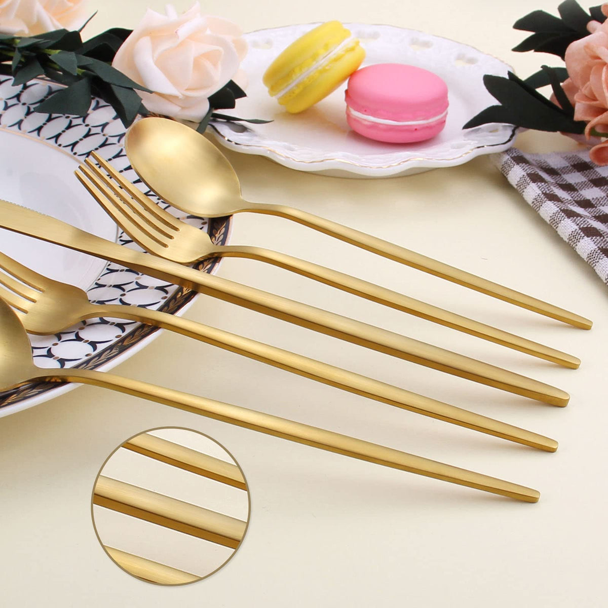Matte Gold Silverware Set, Lazahome Stainless Steel Flatware Cutlery S ...