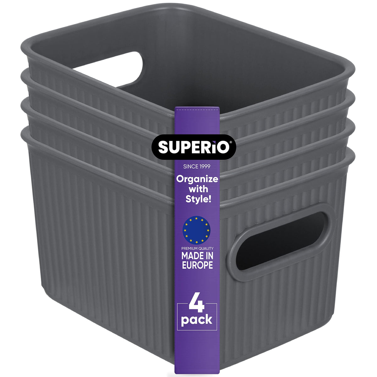 Superio Ribbed Collection - Decorative Plastic Open Home Storage Bins ...