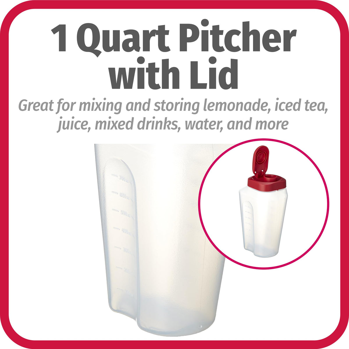 GoodCook 1 Quart BPA Free Mixing Pitcher with Snap Lock Lid, Clear/Red ...