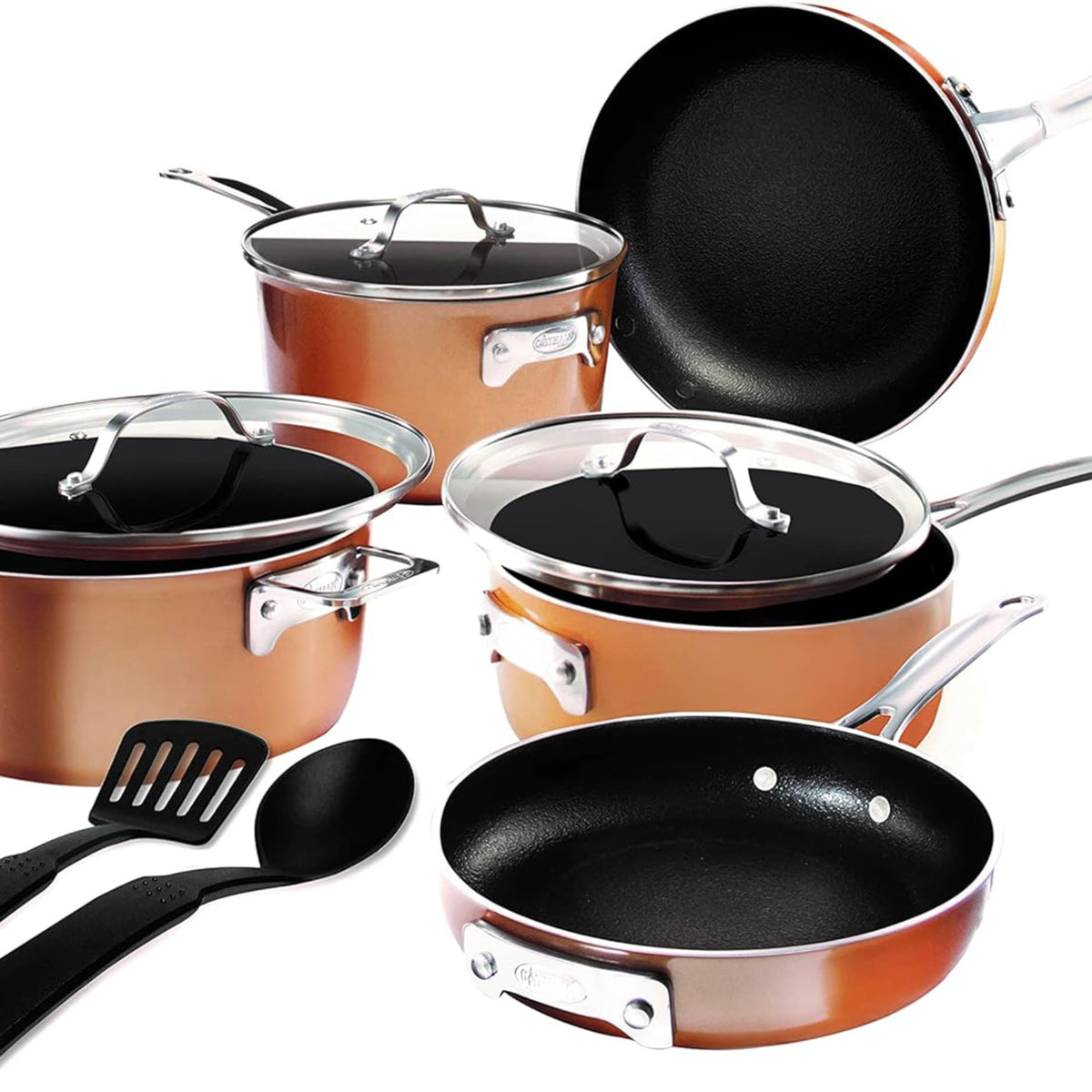 GOTHAM STEEL 10 Pc Copper Pots and Pans Set Non Stick, Kitchen Cookwar ...