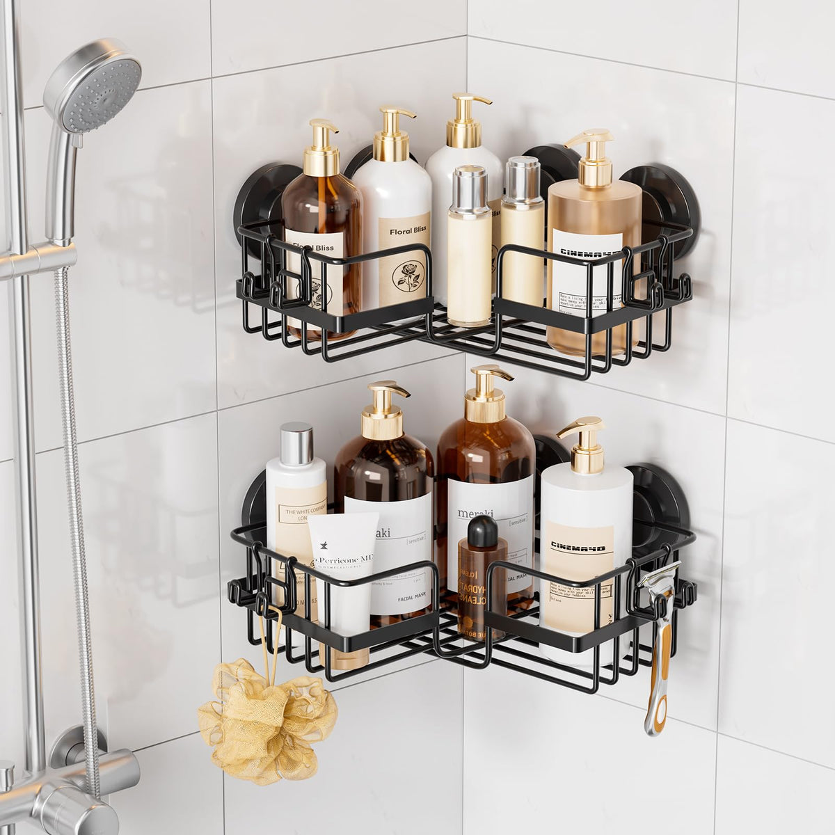 Taili Corner-Adaptive Suction Cup Shower Caddy 2 Pack, Stainless Steel ...