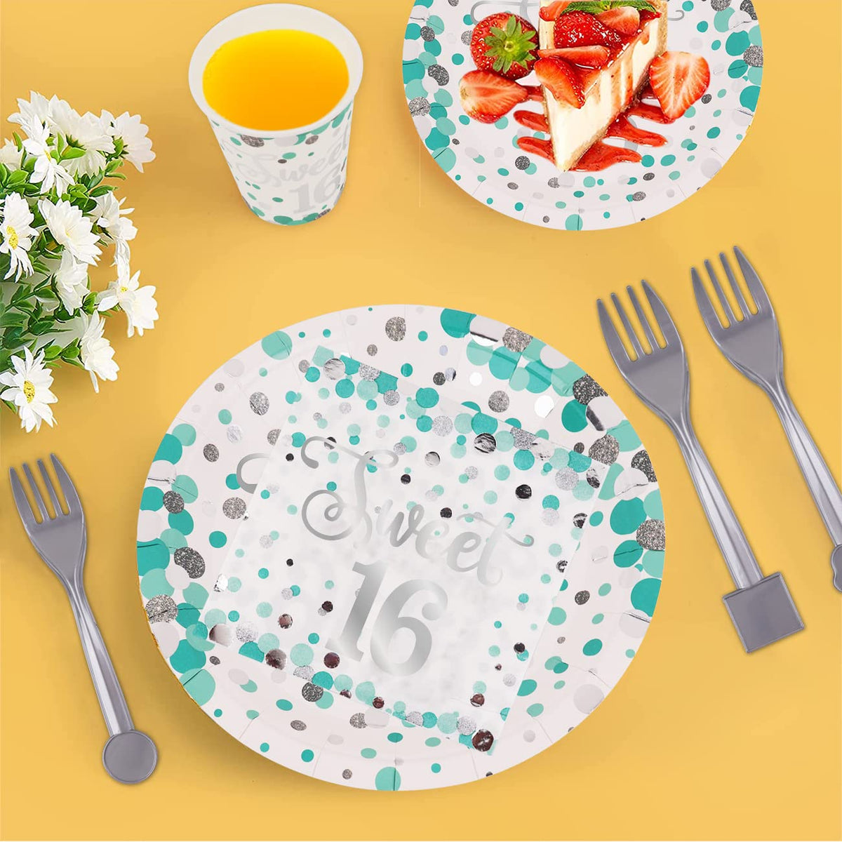 Sweet 16 Party Decorations- Teal Sweet 16 Plates And Napkins Party Sup ...