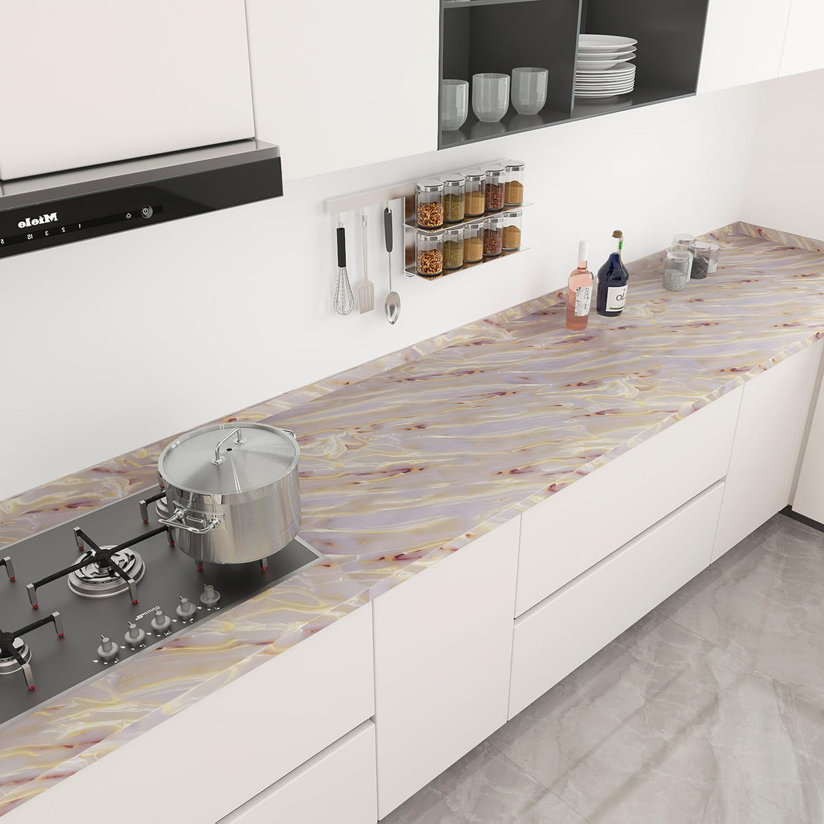Boobest 345''X31'' Wide Glossy Marble Contact Paper Pink Purple Granit ...
